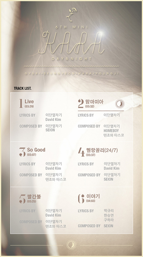 카라, 이단옆차기 프로듀싱 'DAY&NIGHT' 트랙리스트 공개-pickcon