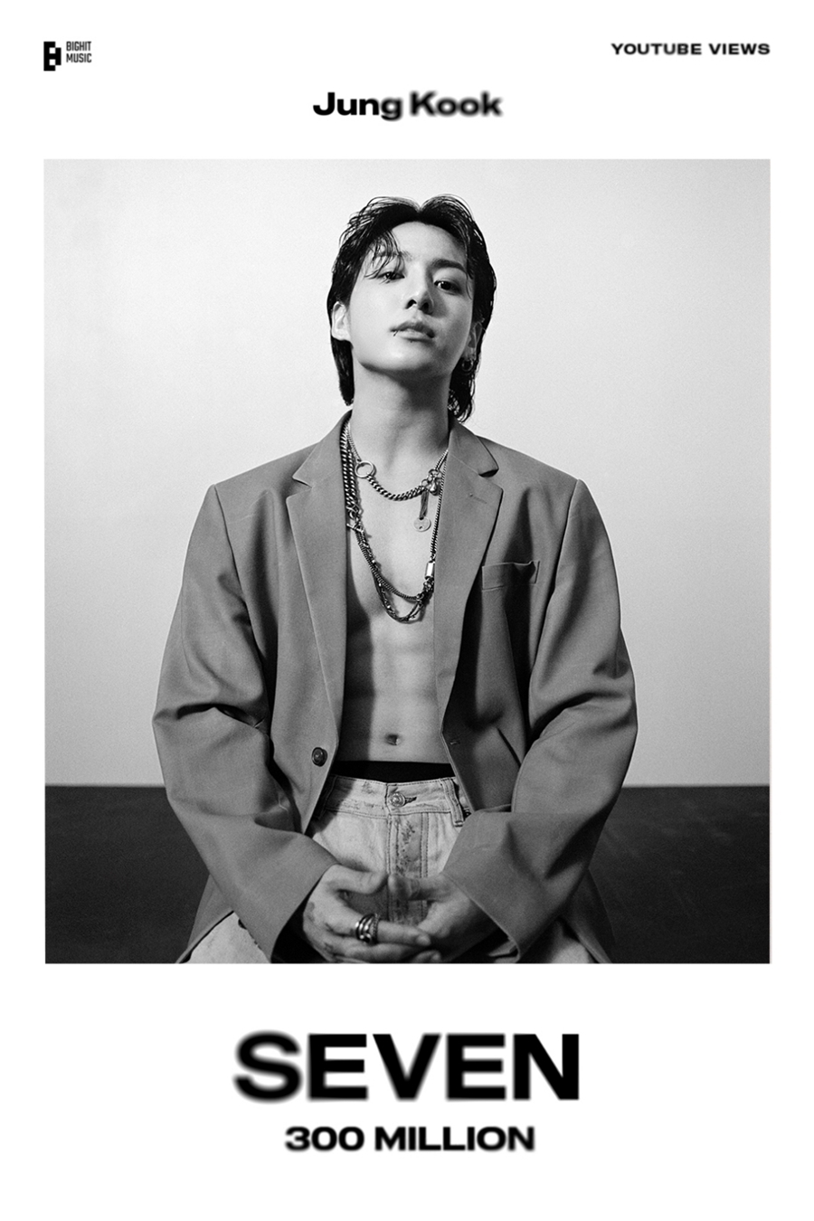 방탄소년단 정국, 입대 당일 역대급 기록…'Seven' MV 5개월 만에 3억뷰-pickcon