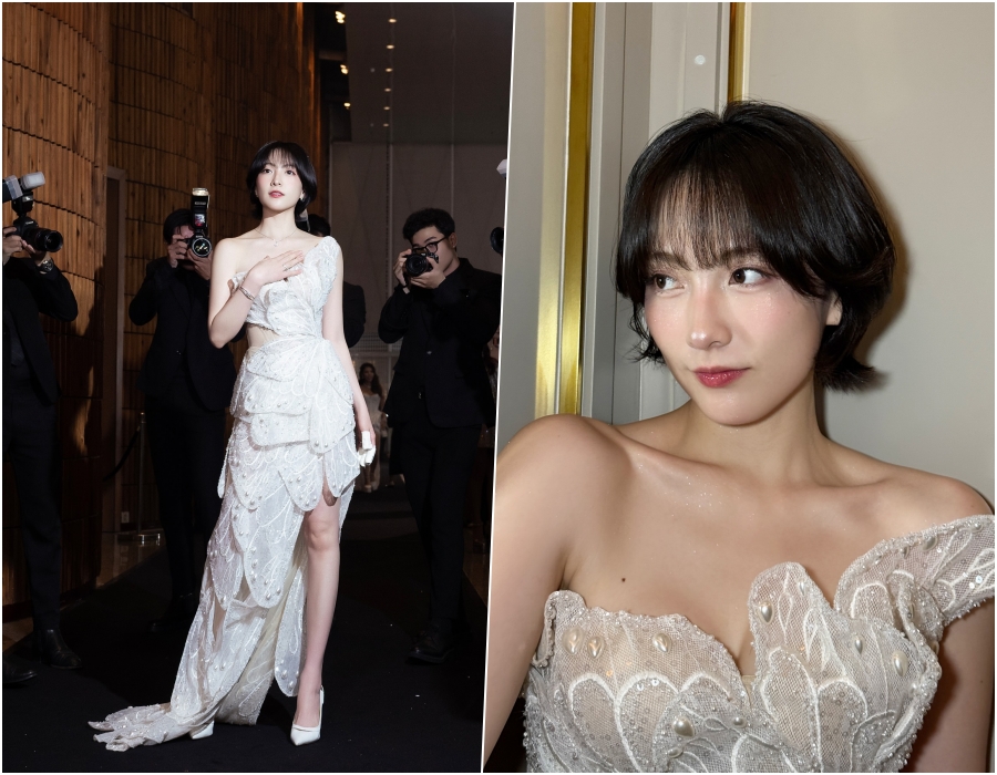 강지영, 가슴골 노출 신경 쓰였나…손으로 살짝 가려도 '돋보이는 S라인'-pickcon